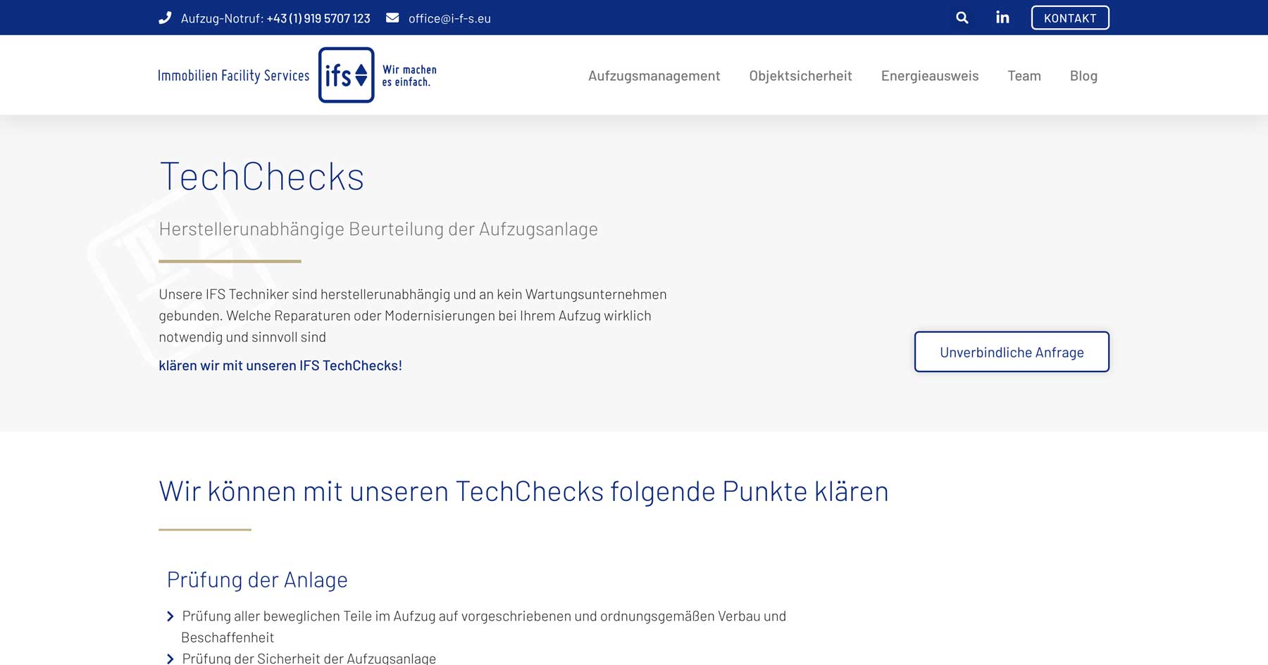 IFS | TechChecks für Aufzüge - Herstellerunabhängige Beurteilung